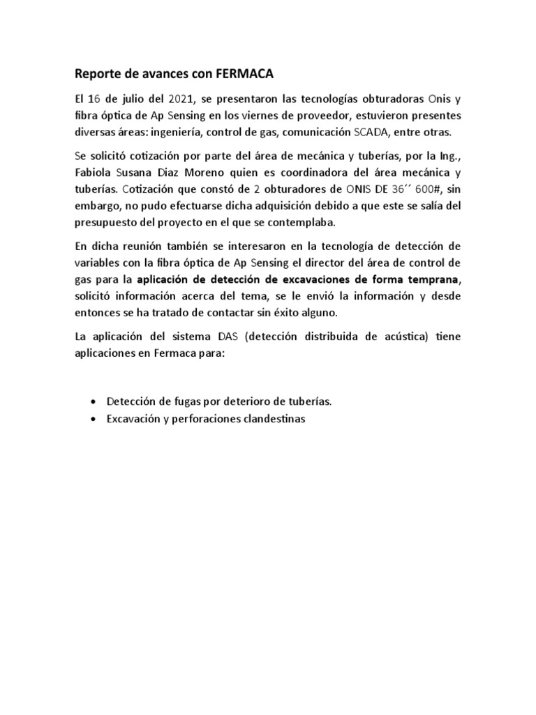 Reporte de Avances Con FERMACA | PDF