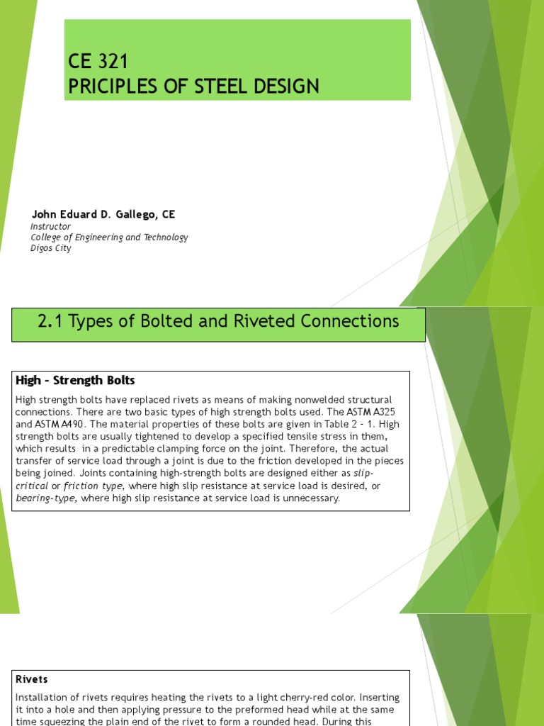 CE 321 Principles of Steel Design | PDF | Rivet | Screw