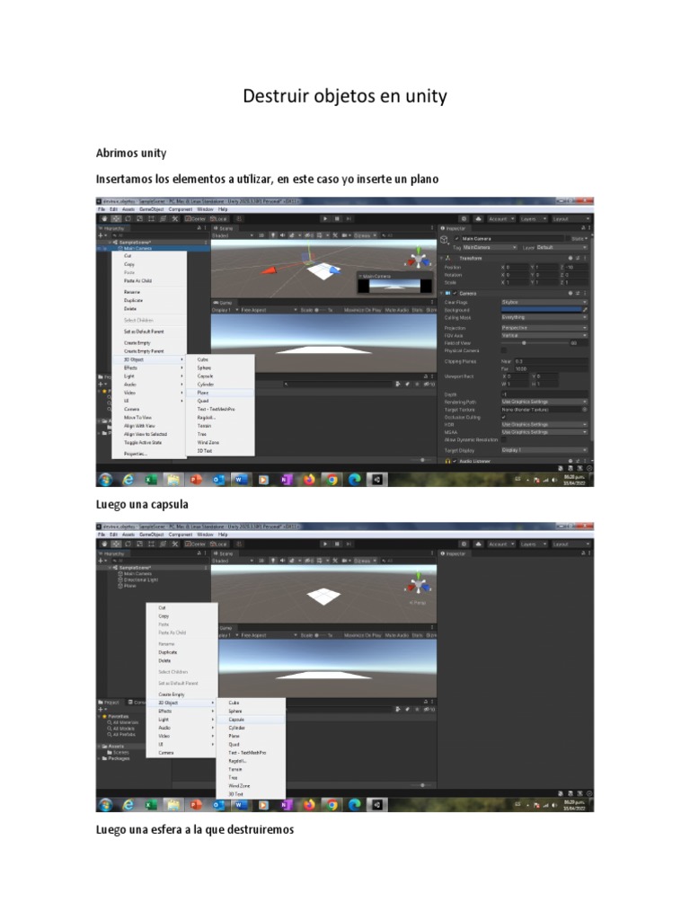 Destruir Objetos en Unity | PDF | C Sharp (lenguaje de programación) | Ciencias de la Computación