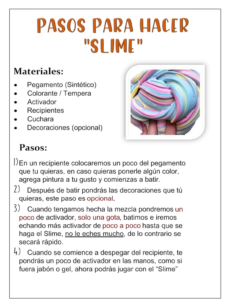 Pasos para Hacer Slime | PDF