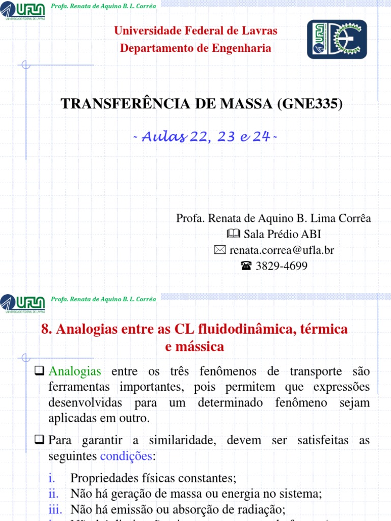 TRANSFERÊNCIA DE MASSA - AULA - 22 - 23 - 24 - Analogias Entre As CL Fluidodinâmica, Térmica e ...