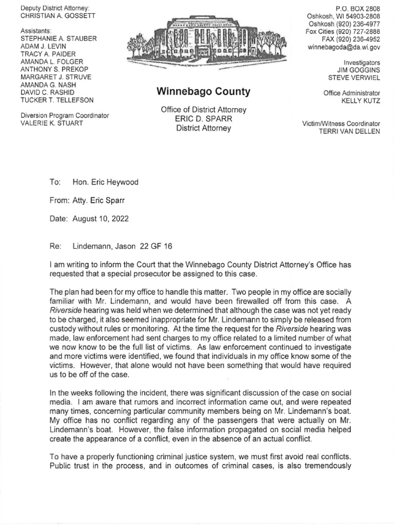 Winnebago County DA Memo On Boat Crash Prosecution | PDF