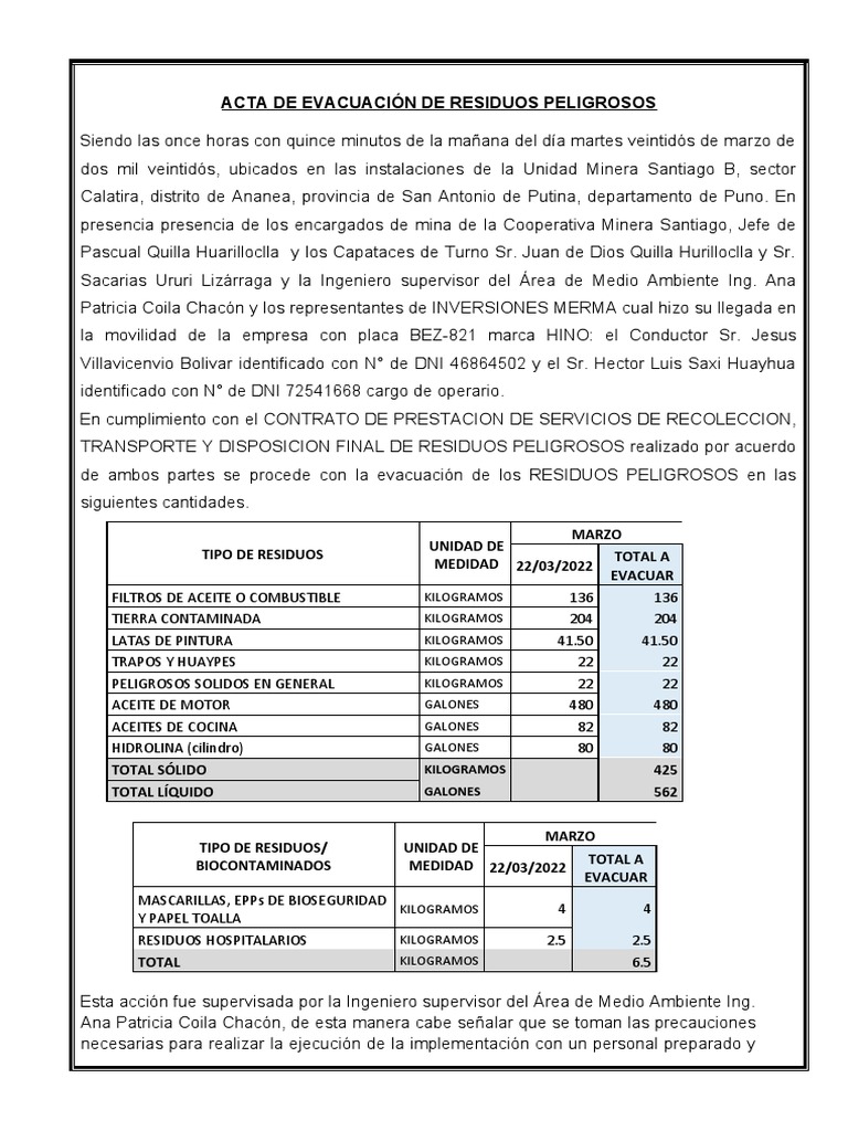 ACTA DE CONFORMIDAD DE Merma Pel | PDF