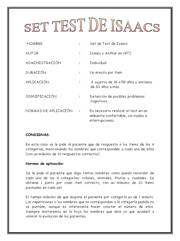 Test de Isaacs | PDF