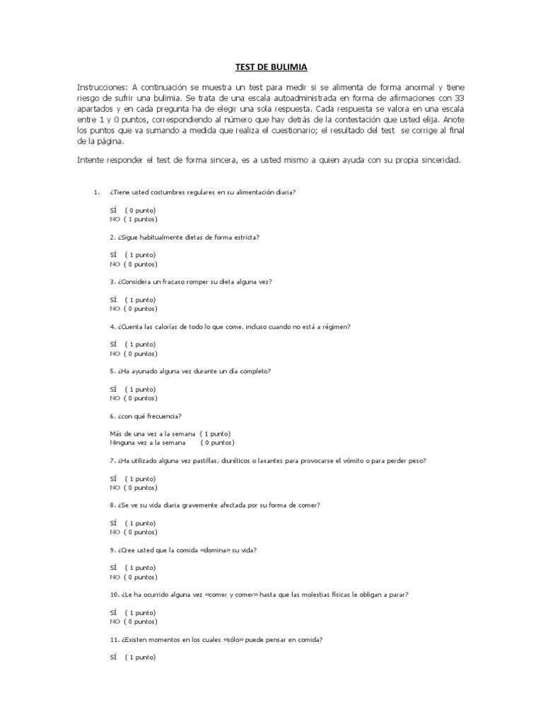 Test de Bulimia y Anorexia | PDF | Bulimia nerviosa | Anorexia nerviosa