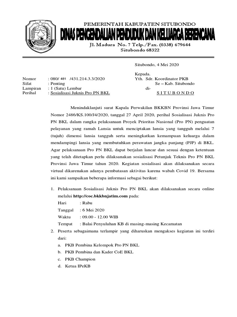 Surat Sosialisasi Juknis Pro PN BKL | PDF