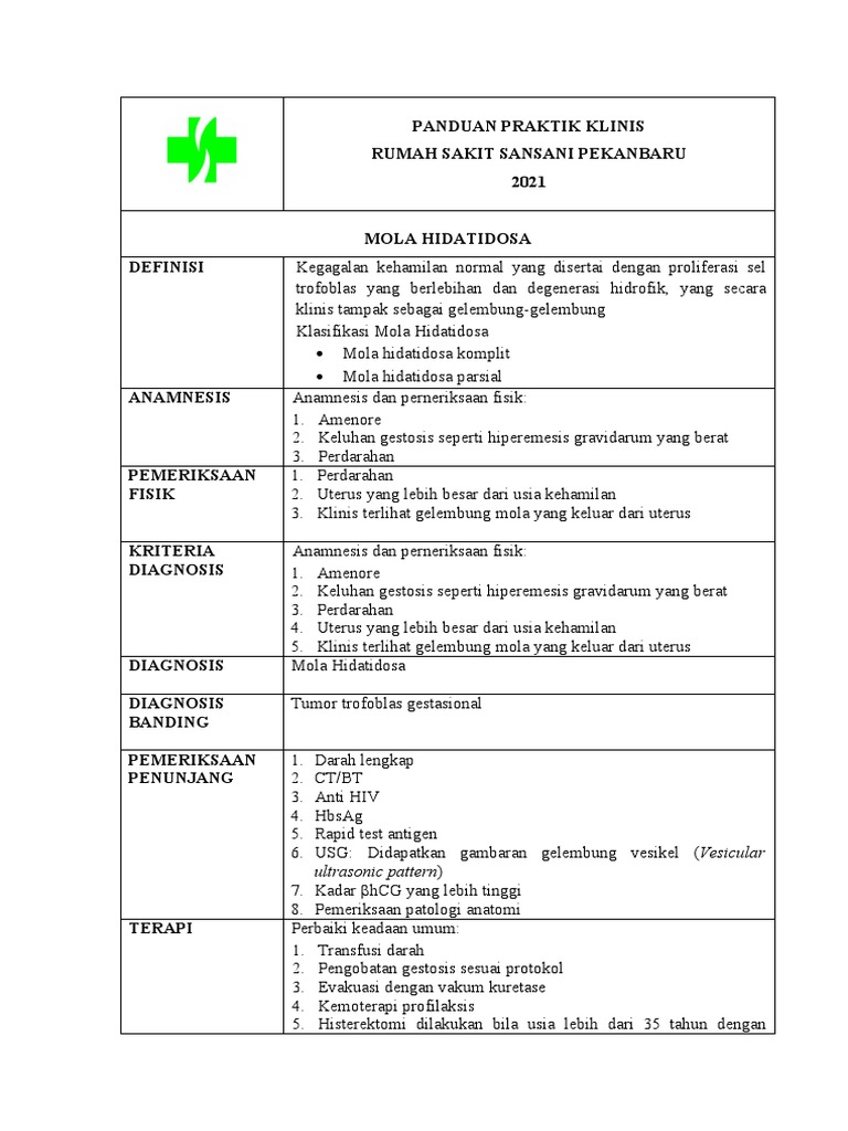 Panduan Diagnosis Mola Hidatidosa | PDF