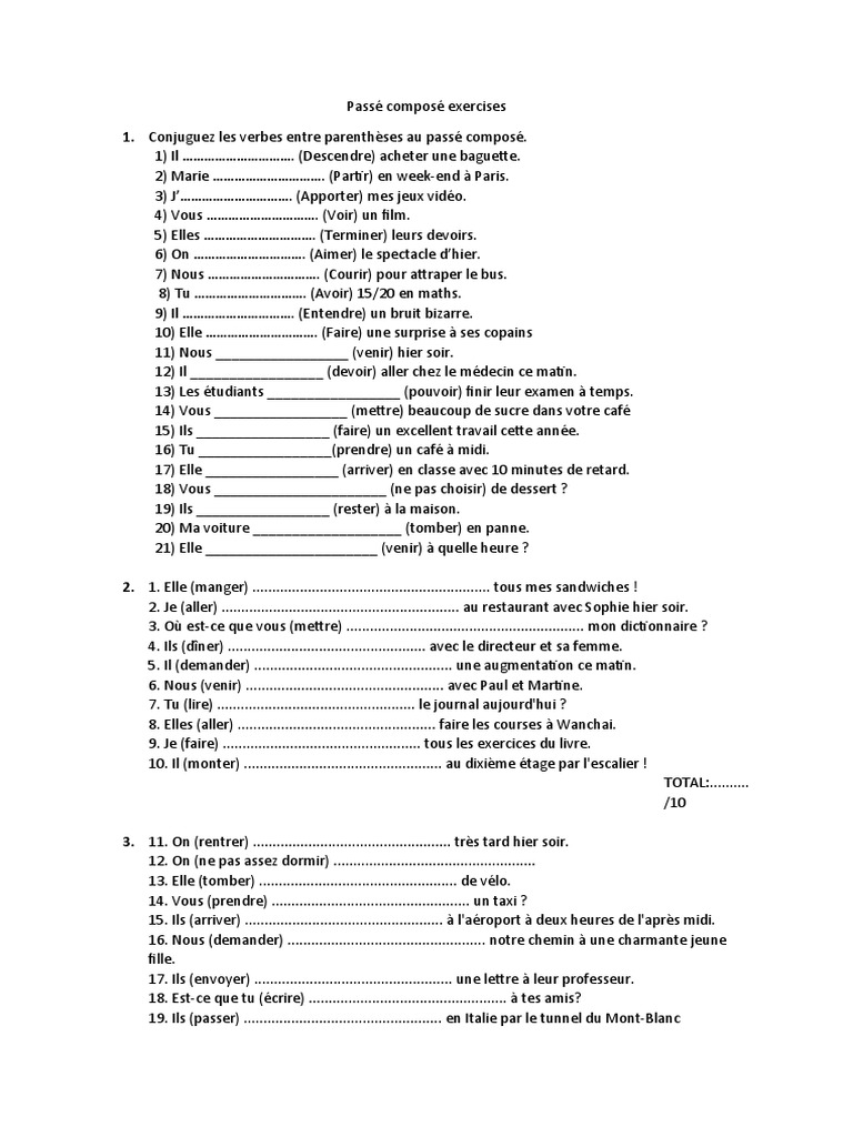 Passé Composé Exercises | PDF | Ouverture (échecs) | Théorie (échecs)