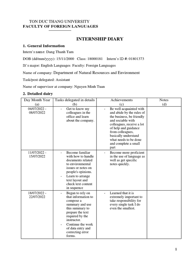 Internship Diary: Faculty of Foreign Languages | PDF | Learning | Cognitive Science