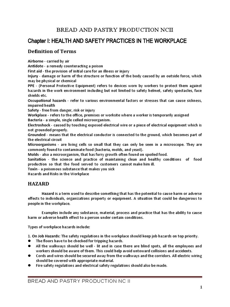 Ohs Bread and Pastry Production Ncii | PDF | Occupational Safety And ...