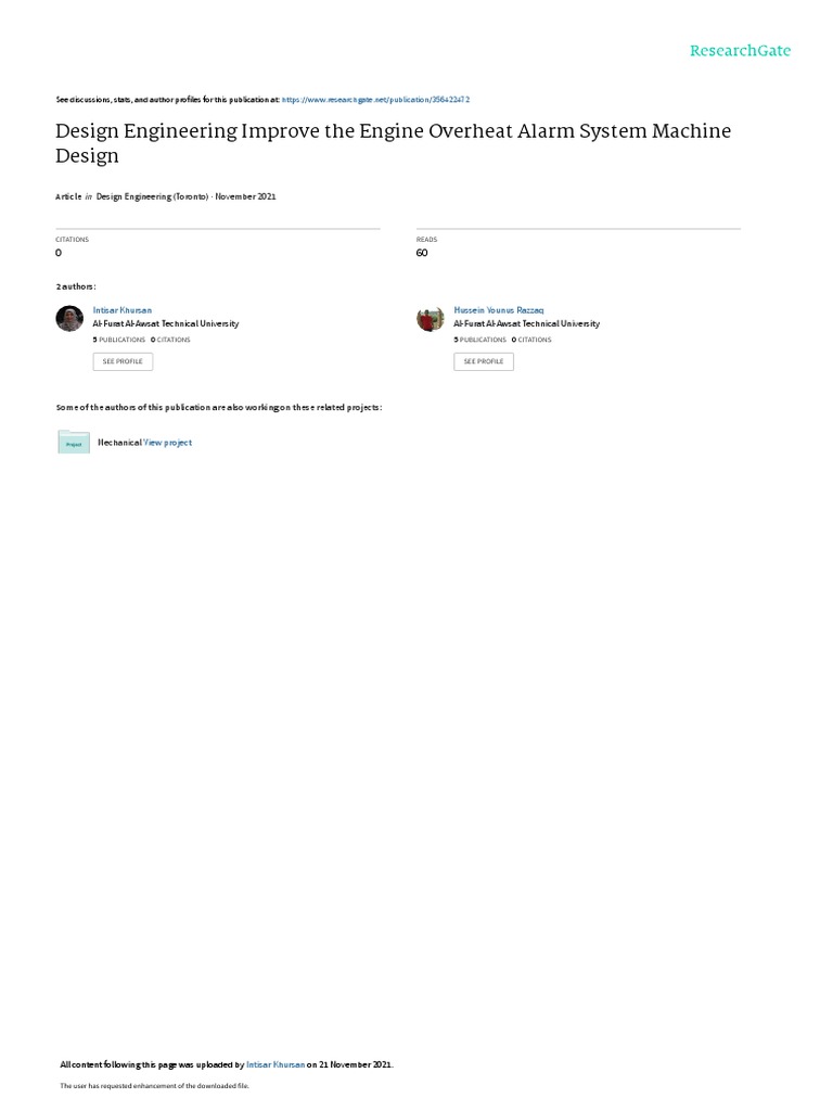 Design Engineering Improve The Engine Overheat Alarm System Machine ...