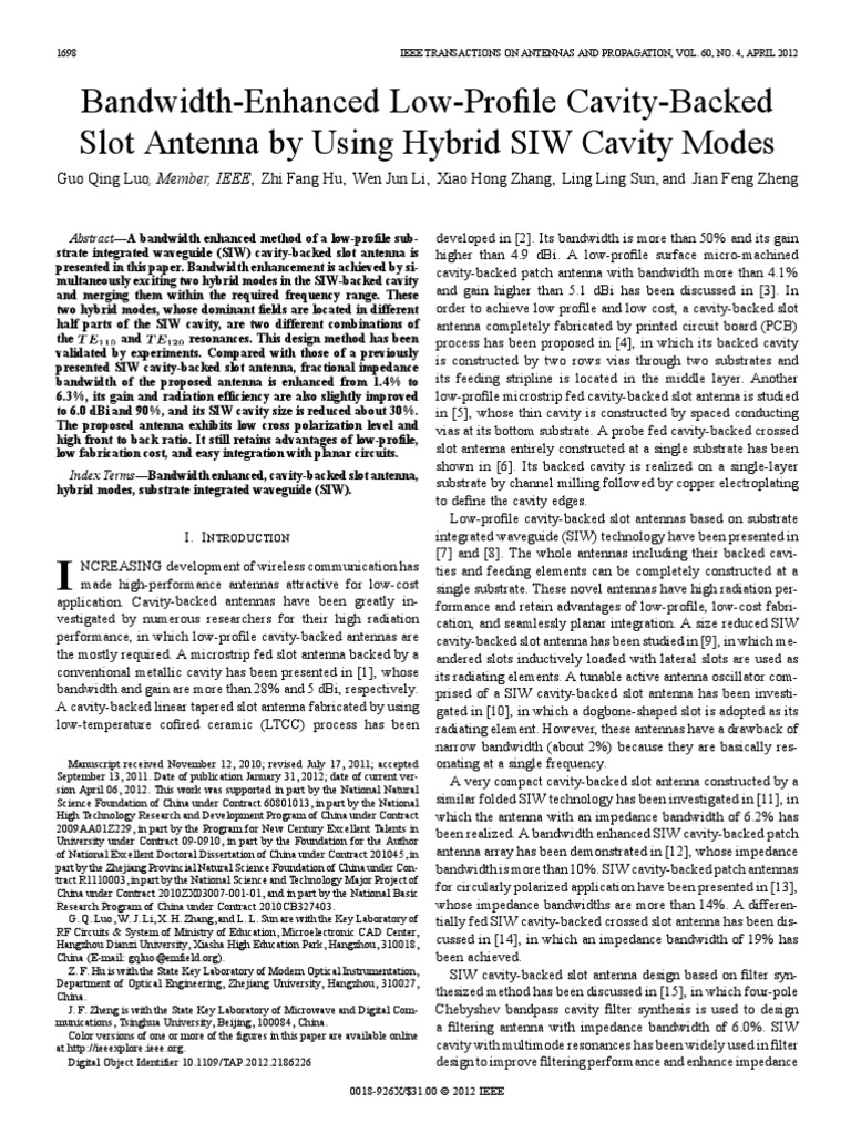 Bandwidth-Enhanced Low-Profile Cavity-Backed Slot Antenna by Using ...
