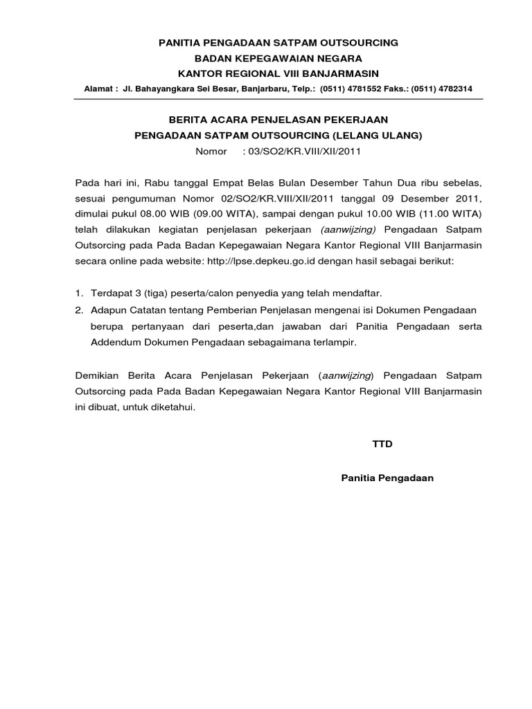 Contoh Surat Lelang Ulang | PDF