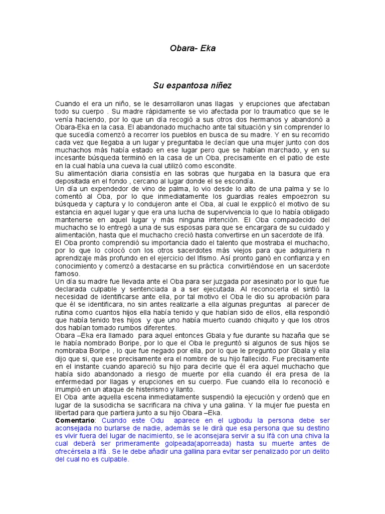 Obara - Eka | PDF | Santeria | Religión étnica Obara - Eka | PDF | Santeria | Religión étnica