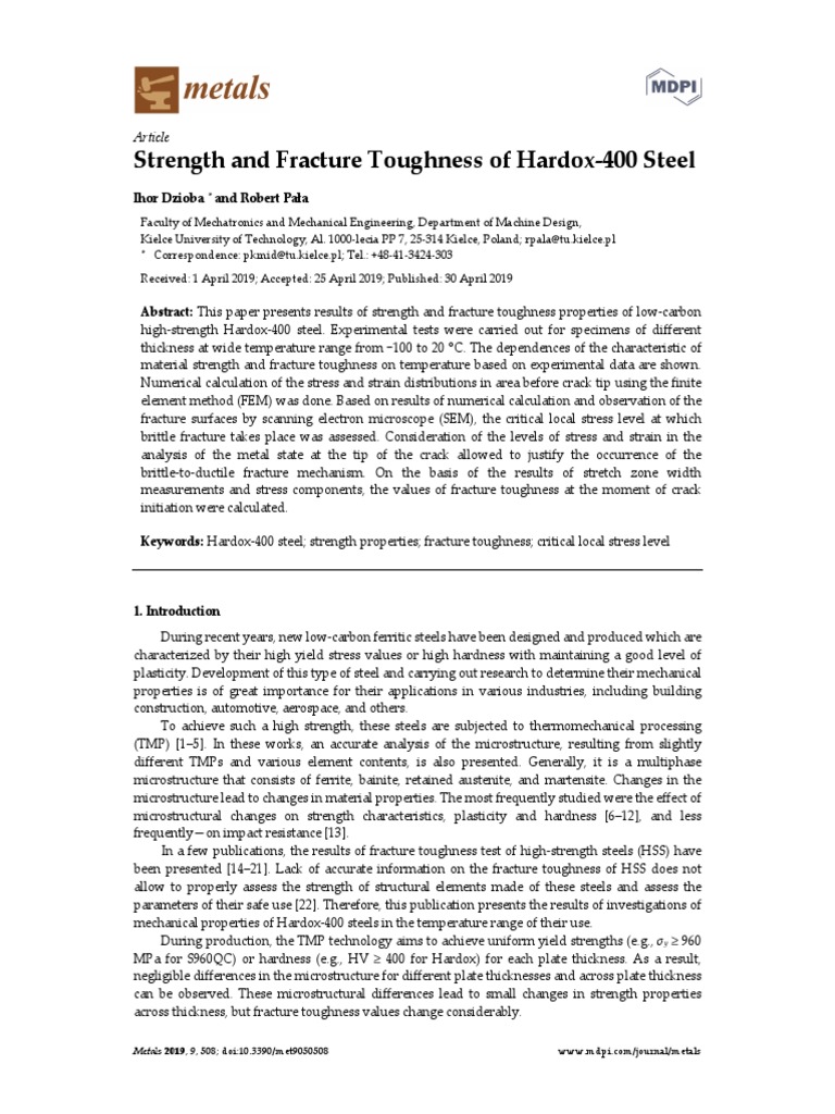Strength and Fracture Toughness of Hardox-400 Steel: Article | PDF | Fracture | Fracture Mechanics