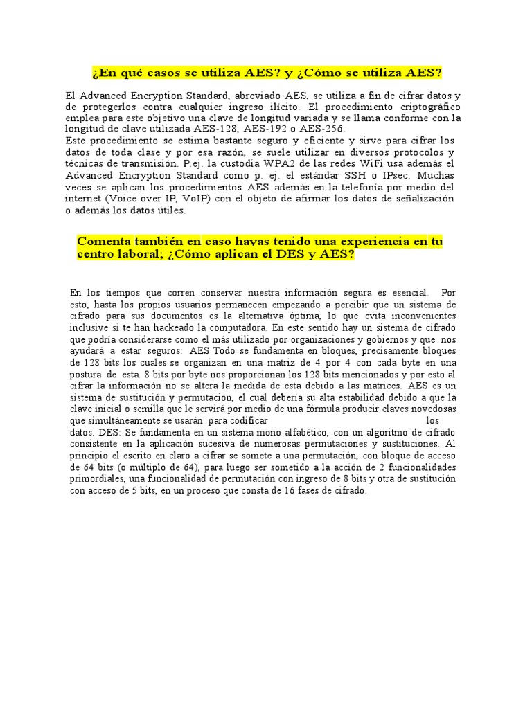 Uso y Tipos del Protocolo AES | PDF | Criptografía | Clave (criptografía)