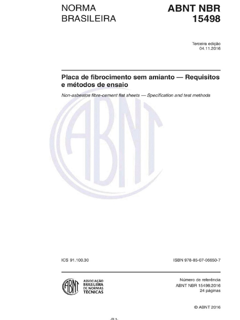 NBR 15498 de 11 2016 Placa de Fibrocimento Sem Amianto - Requisitos | PDF