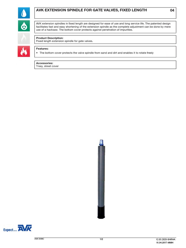 Avk Extension Spindle For Gate Valves, Fixed Length 04: Product ...