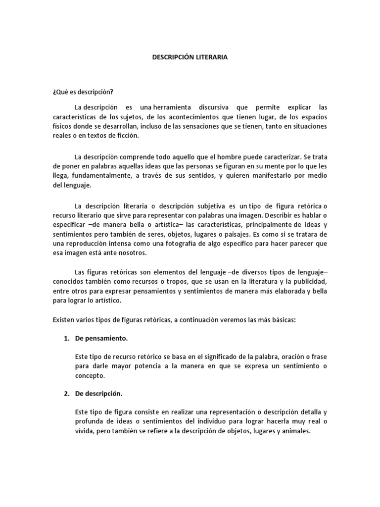 Descripción Literaria | PDF | Metáfora | Palabra