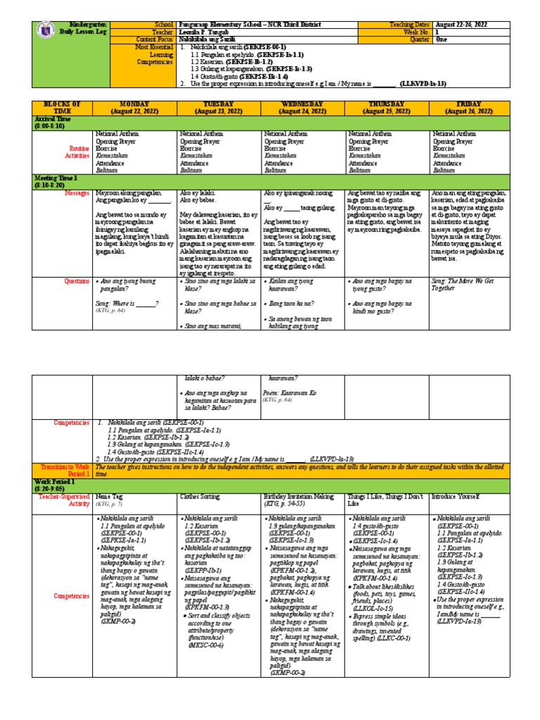 Kindergarten-DLL-MELC-Q1-Week 1 | PDF Kindergarten-DLL-MELC-Q1-Week 1 | PDF