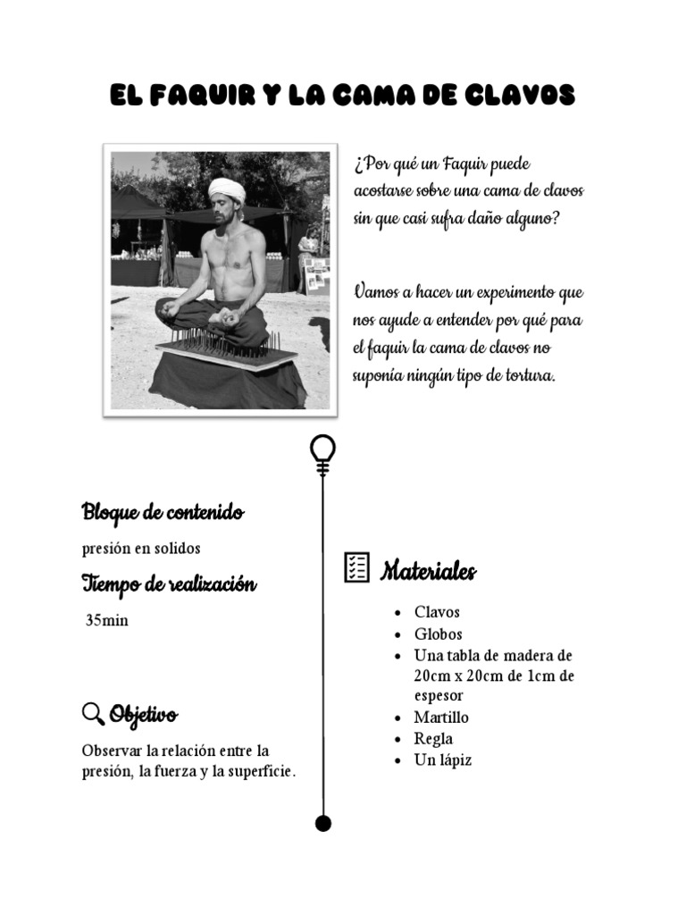 Instructivo Experimento El Faquir y La Cama de Clavos | PDF | Presión ...