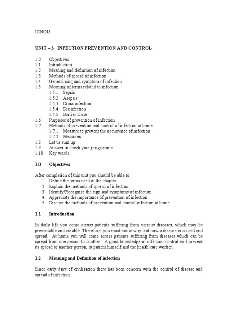 Unit - 3 Infection Prevention and Control | PDF | Infection | Microbiology