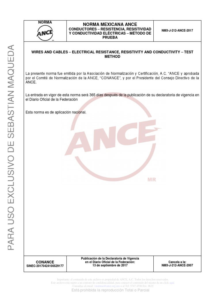 NMX J 212 Ance 2017 SM | PDF | Resistor | Resistividad Eléctrica y ...