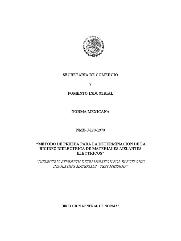 nmx-j-120-1970 Rigidez Dielectrica | PDF | Transformador | Aislador (Electricidad)