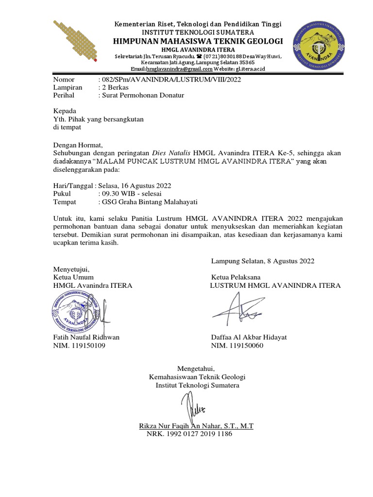 Surat Permohonan Donatur | PDF