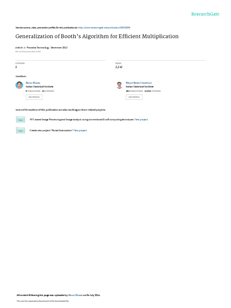 Generalization of Booth's Algorithm For Efficient Multiplication | PDF ...