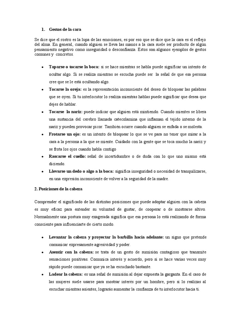 Lenguaje Gestual | Descargar gratis PDF | Las emociones | Cara