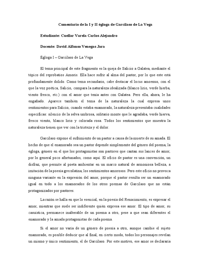 Comentario de La I y II Égloga de Garcilaso de La Vega | PDF | Amor ...
