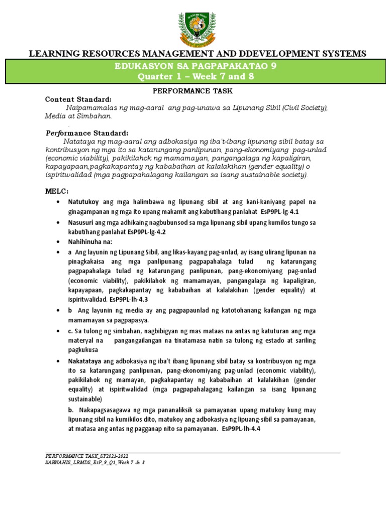 Performance Task - q1 Week 7&8 C | PDF