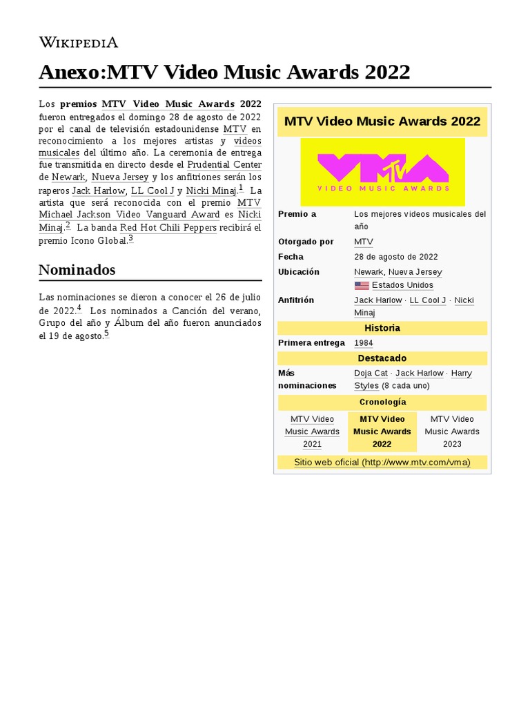 Anexo MTV Video Music Awards 2022 | PDF | Mtv | Drake (músico)