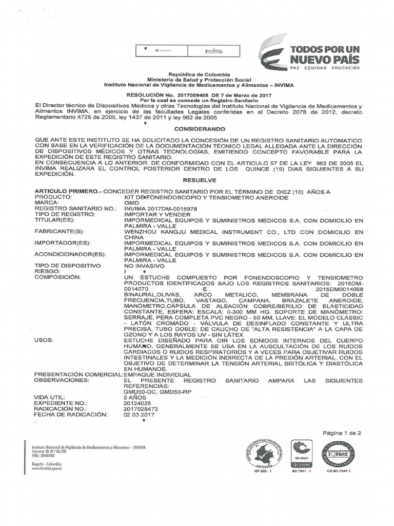 Invima 2017DM-0015978 | PDF