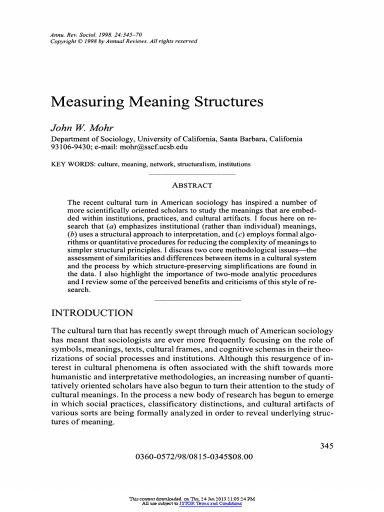 Mohr - Measuring Meaning Structures | PDF | Sociology | Analysis