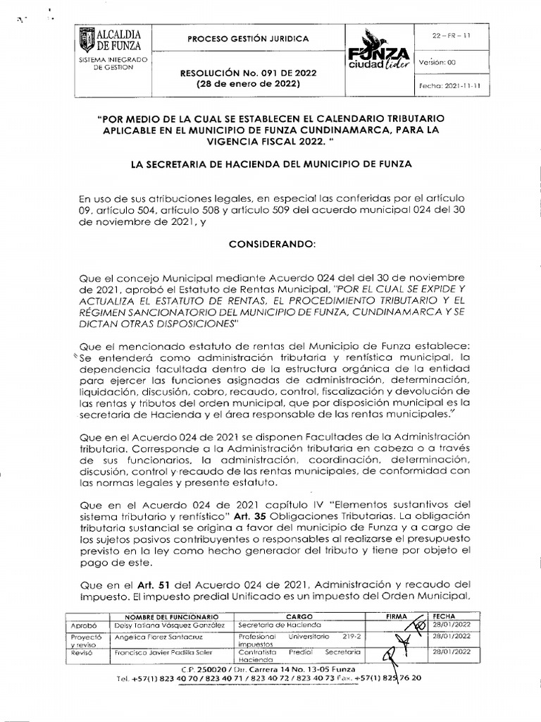 Funza Calendario Tributario 2022 | PDF | Impuestos | Contabilidad