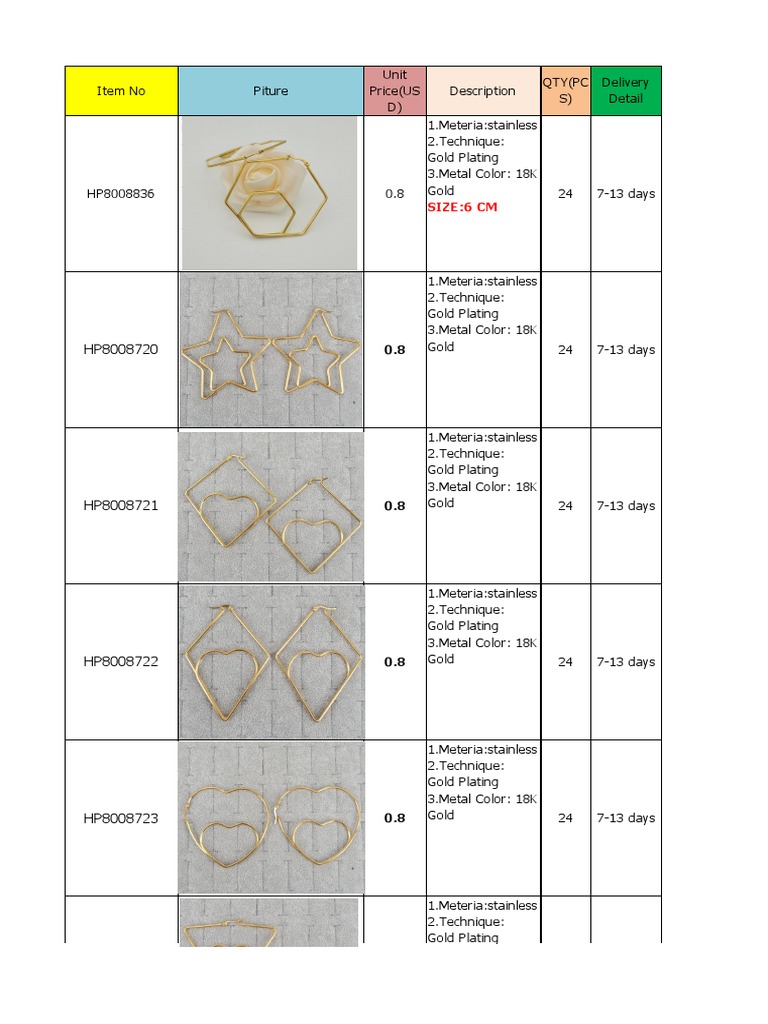 Earring Catalog: Gold Plated Designs | PDF | Fineness | Metals