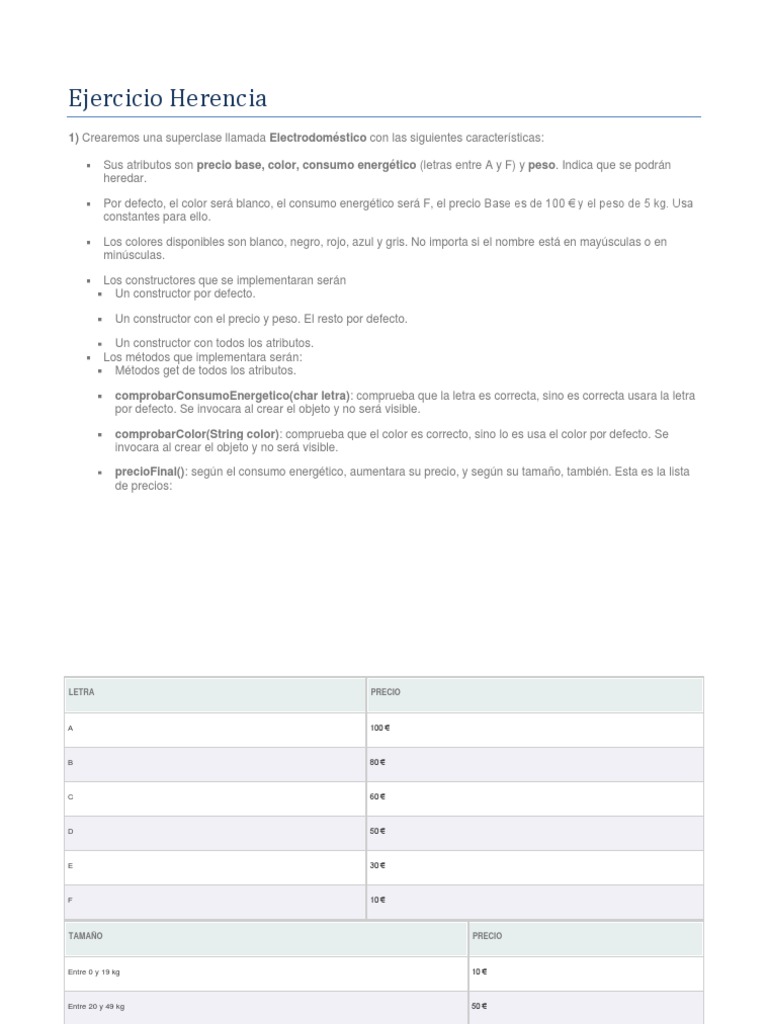 Ejercicios Herencia Electrodomesticos | PDF | Constructor (Programación Orientada a Objetos ...