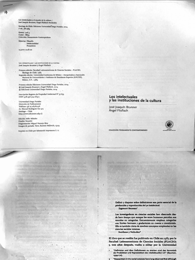 Los Intelectuales y Las Instituciones de La Cultura de Joaquín Brunner ...