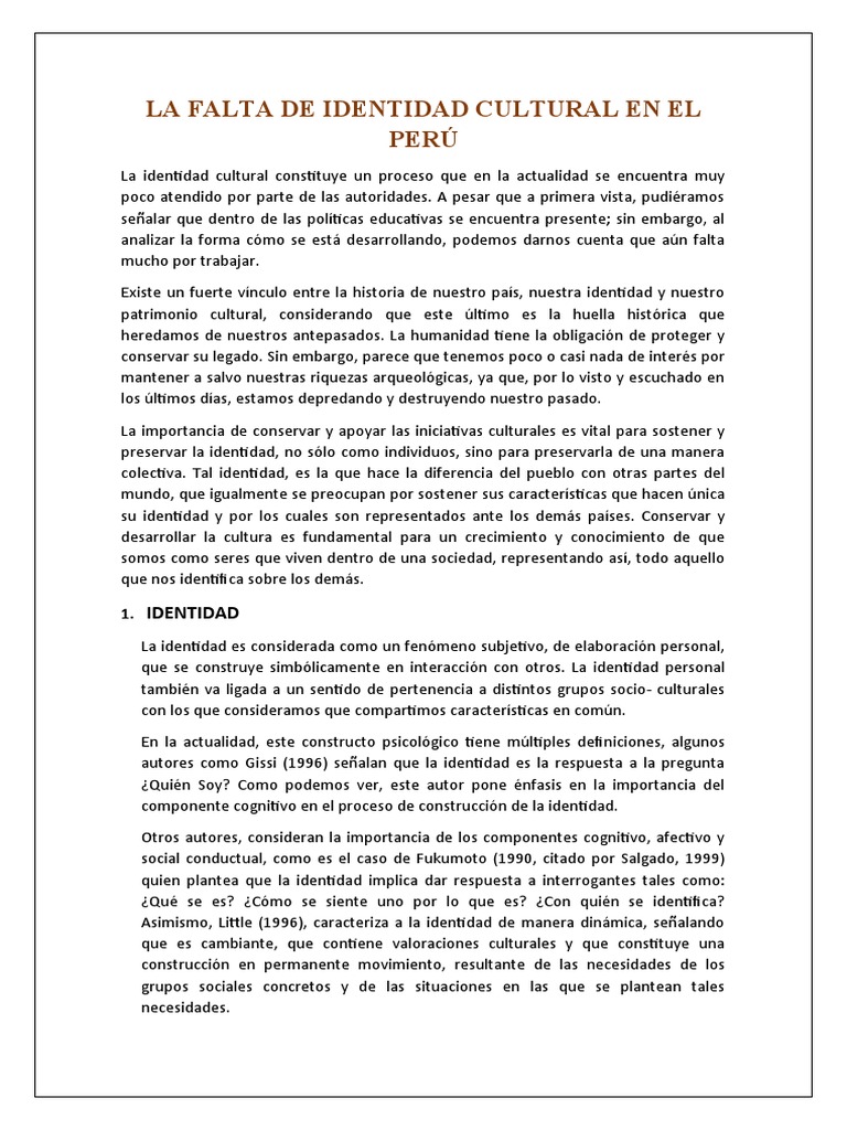Pérdida de Identidad Cultural en Perú | PDF | Sociedad