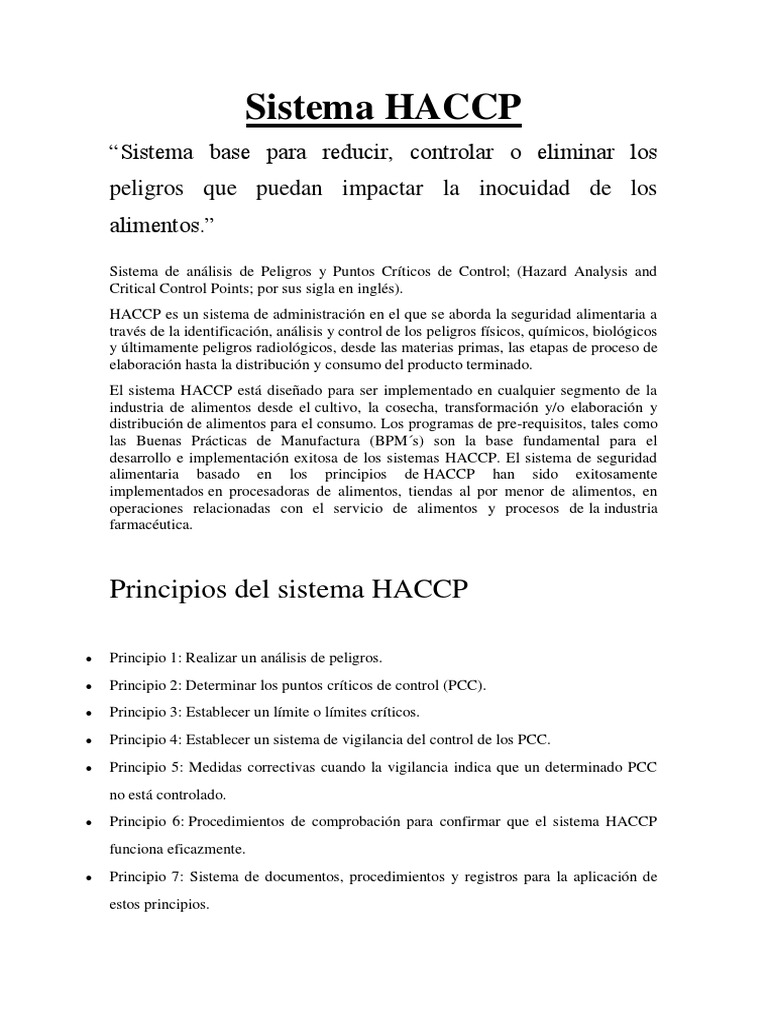 Sistema HACCP | PDF | Análisis de Riesgo y Puntos Críticos de Control | Seguridad alimenticia
