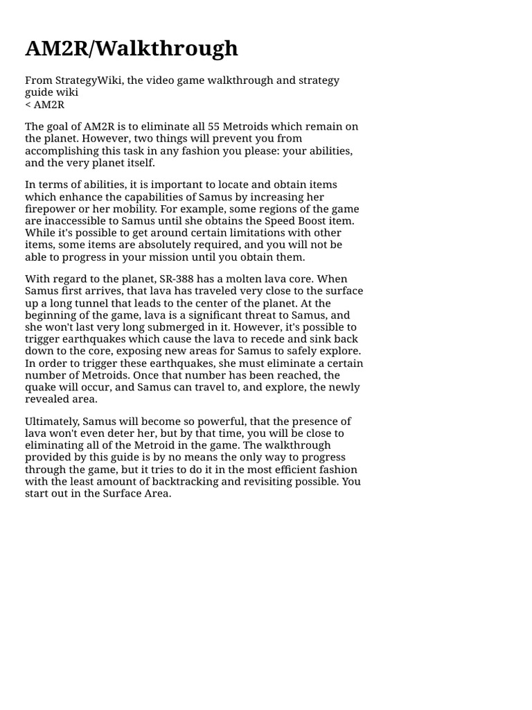 AM2R - Walkthrough | PDF | Strategy Guide