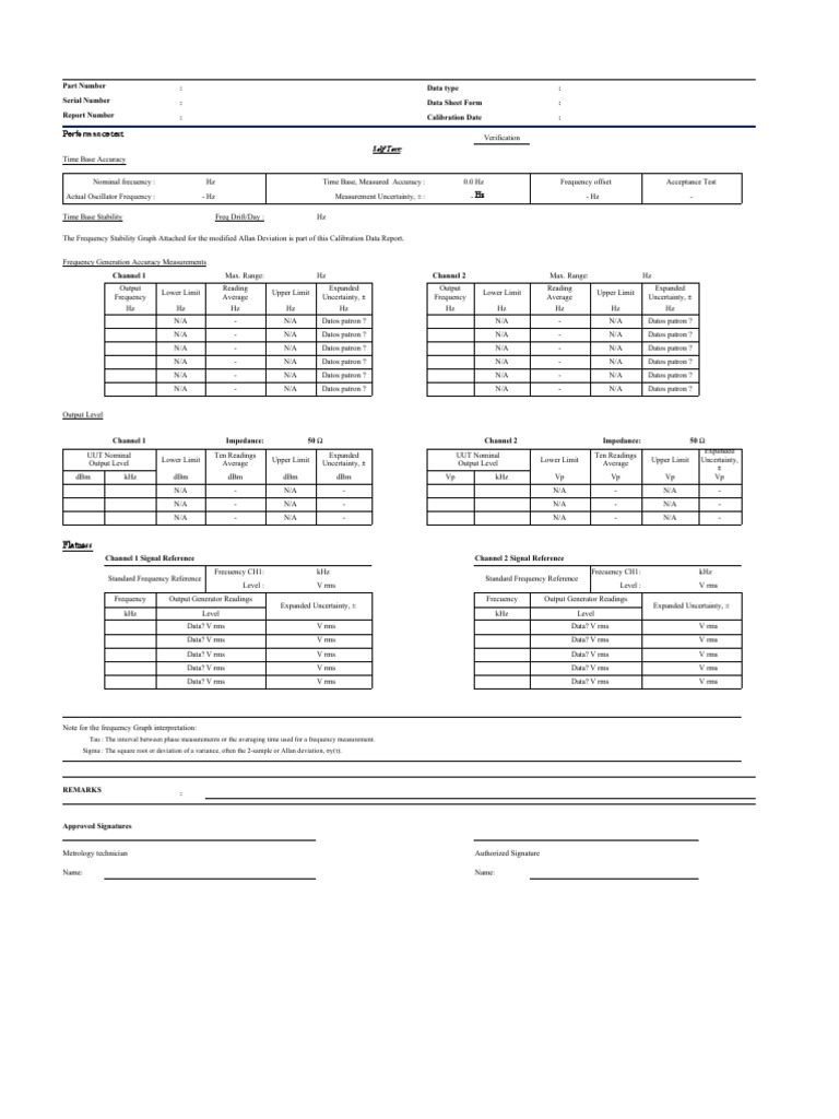 Performance Test: Part Number: Data Type: Serial Number: Data Sheet ...