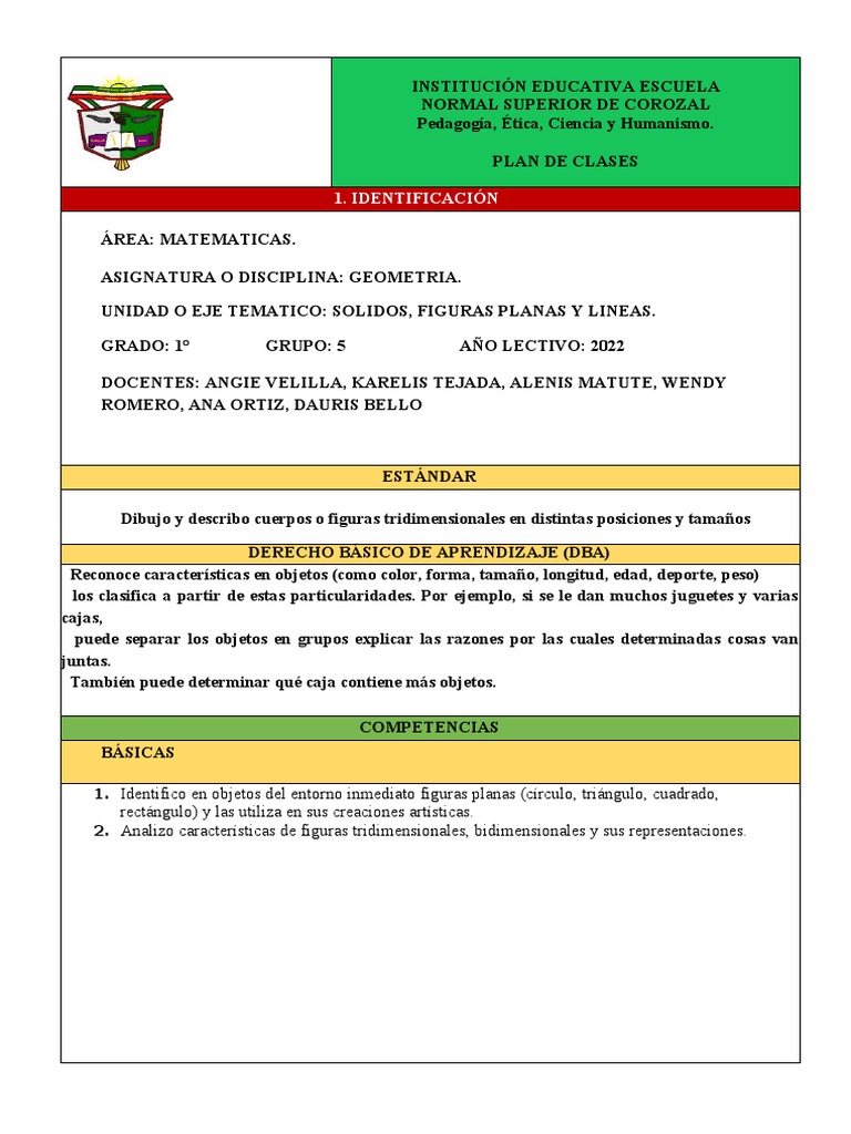 Plan de Clase 1er Grado Matematicas | PDF