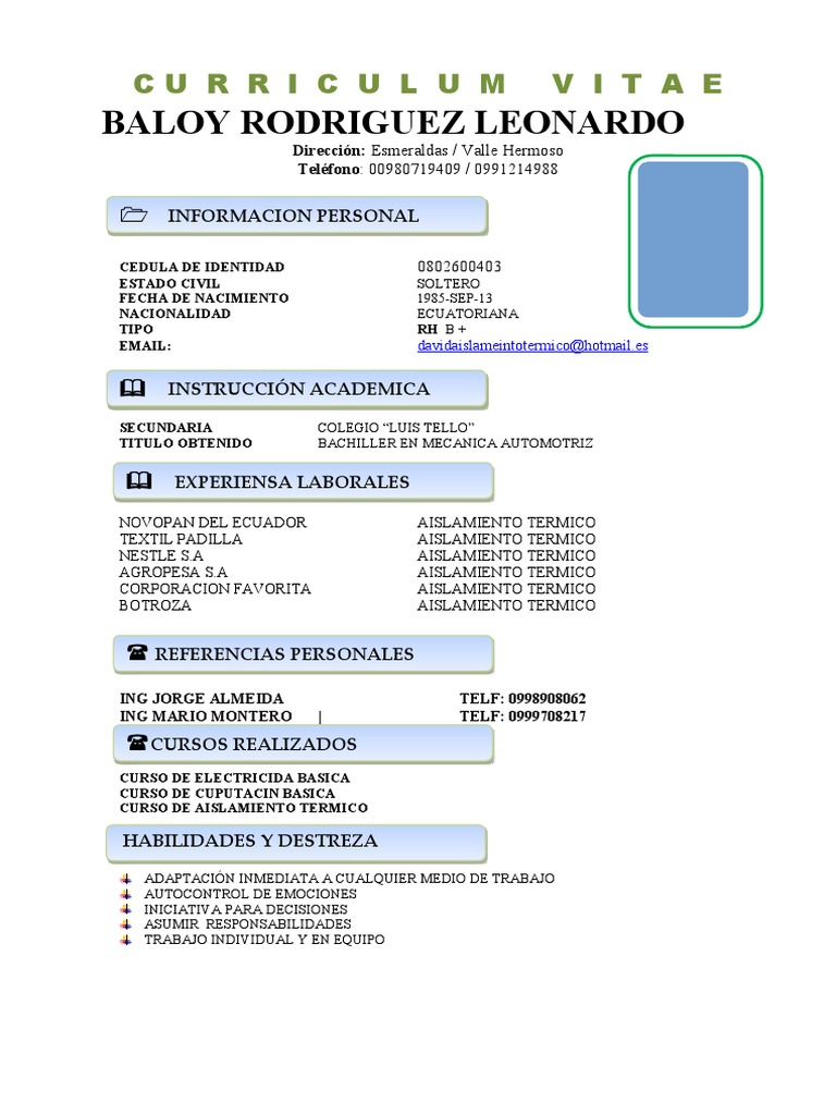 Currículum Vitae de Leonardo Baloy | PDF