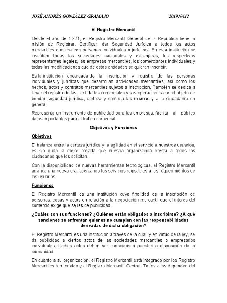 Funciones Del Registro Mercantil | Descargar gratis PDF | Justicia | Crimen y violencia