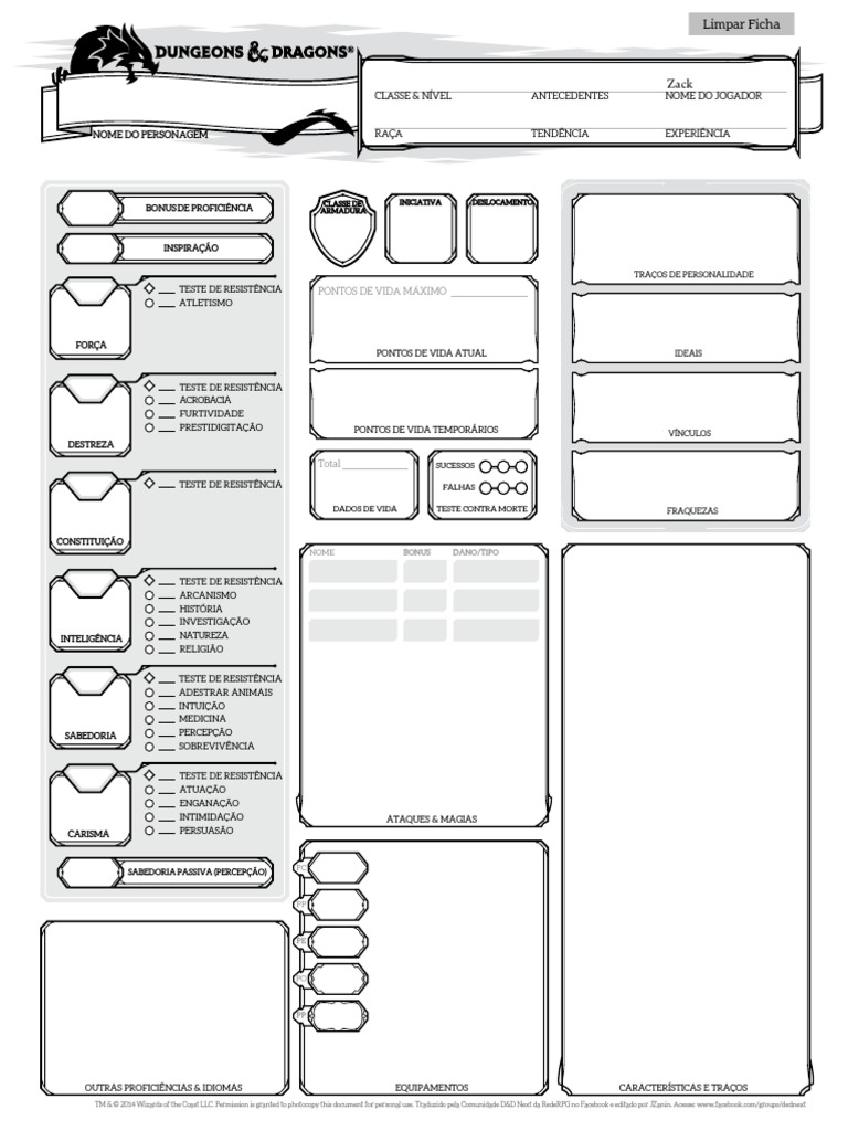 Ficha em Branco DD | PDF | Dungeons & Dragons (jogo)