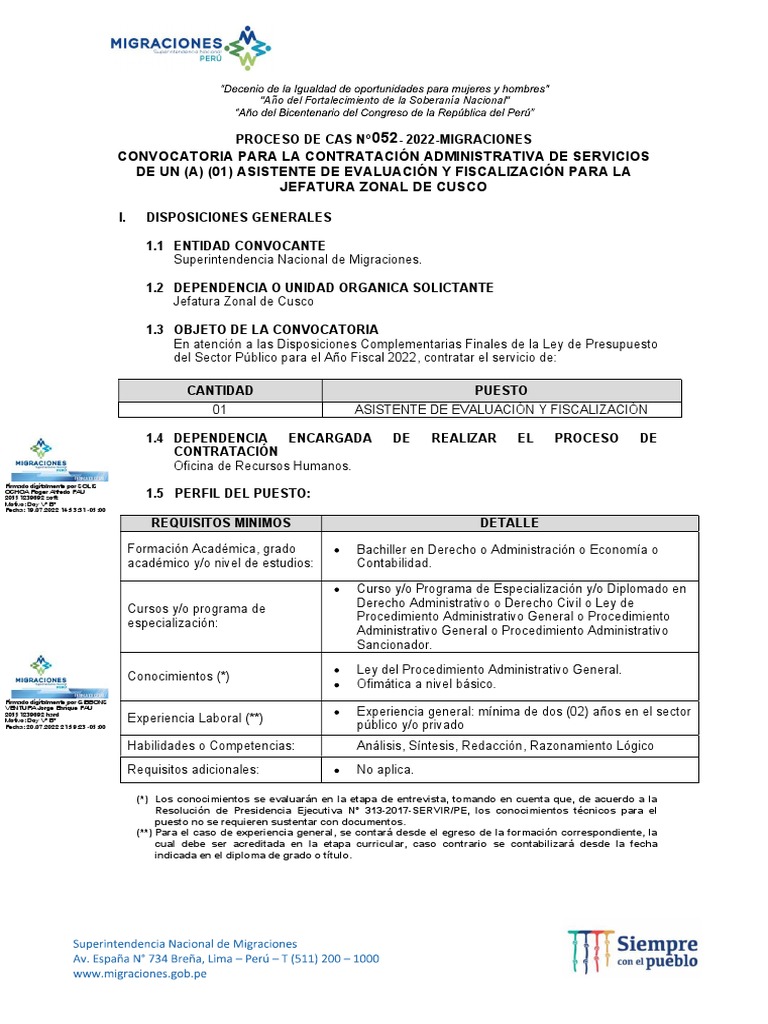 Cas 052-2022 | PDF | Educación más alta | Perú Cas 052-2022 | PDF | Educación más alta | Perú