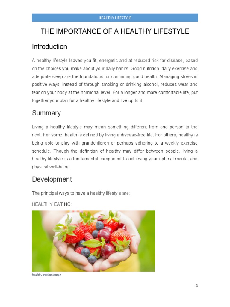 THE IMPORTANCE OF A HEALTHY LIFESTYLE | PDF | Healthy Diet | Health ...